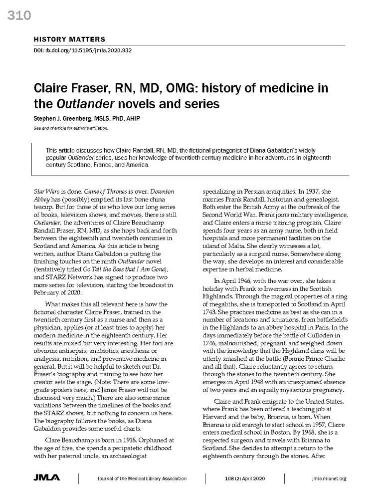 La médecine pratiquée par Claire dans la saga Outlander